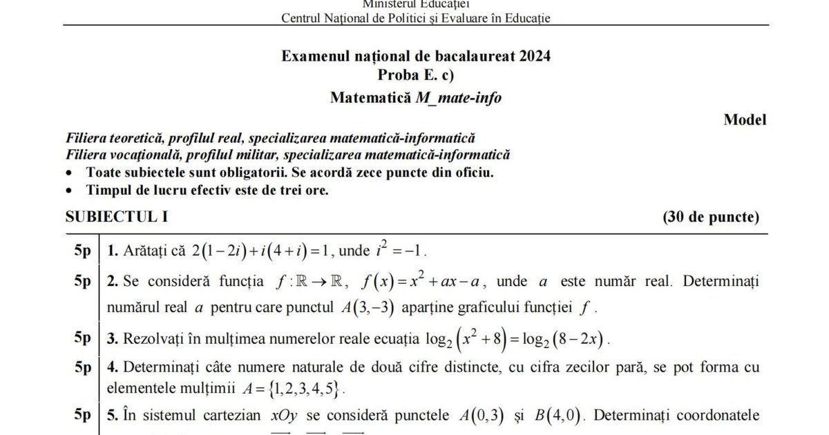 Modele de subiecte pentru examen